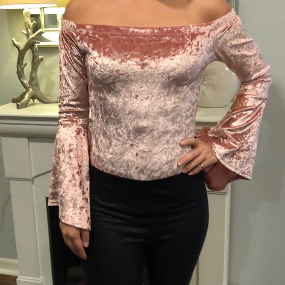Rolla Costa | Tops | Blush Crushed Velvet Off The Shoulder Bodysuit ...